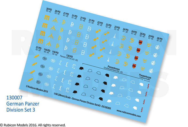 ~130007 German Panzer Division Set 3 Decal Sheet – Rubicon Models USA